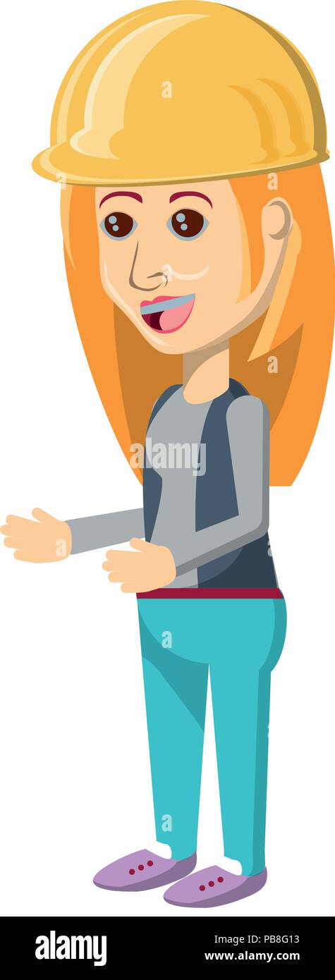 cartoon woman with safety helmet over white background, vector ...