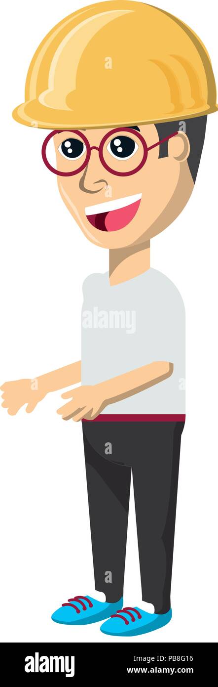 cartoon man with safety helmet icon over white background, vector ...