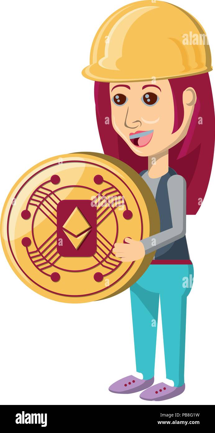 cartoon woman with ethreum coin over white background, vector ...