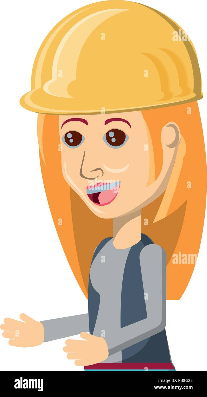 cartoon woman with safety helmet over white background, vector ...