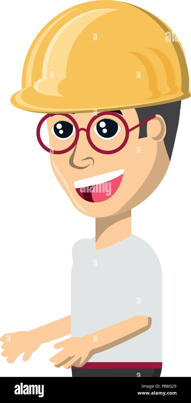 cartoon man with safety helmet icon over white background, vector ...