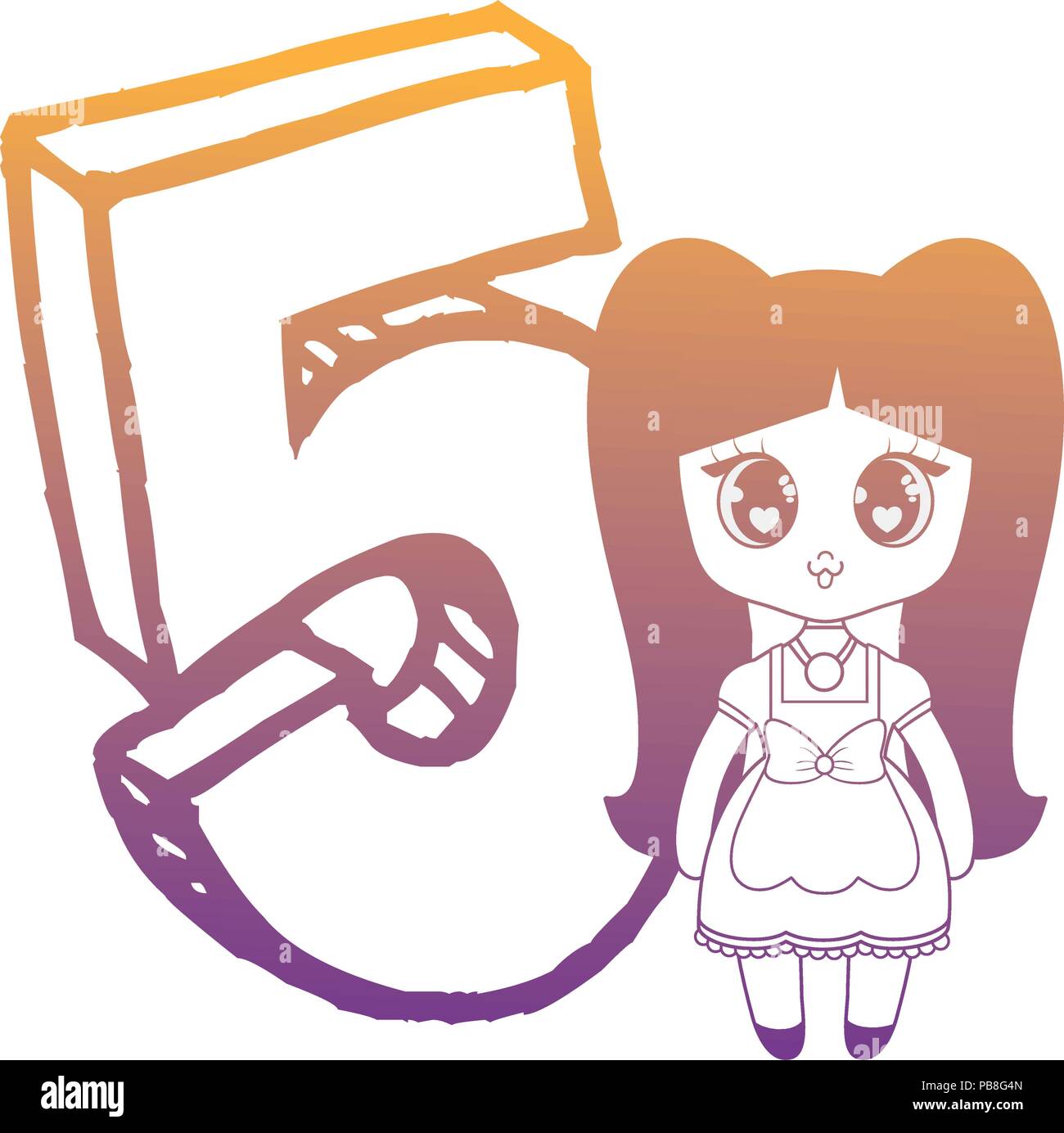 cute number five and anime girl icon over white background, vector ...