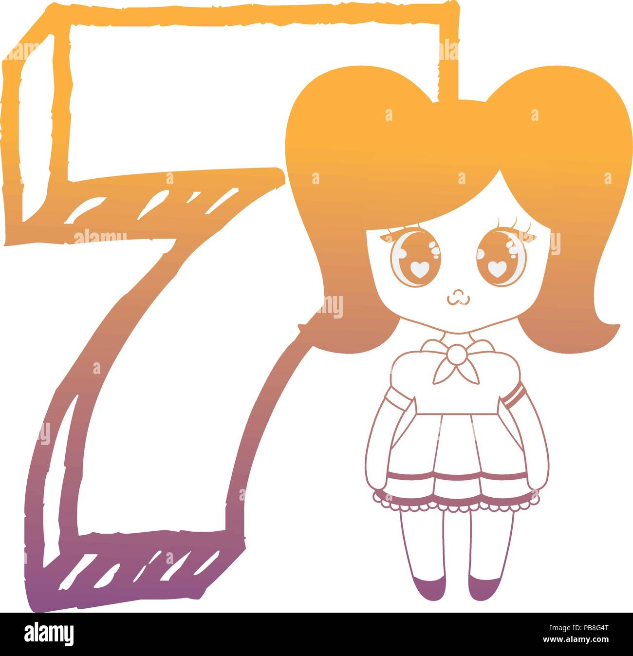 cute number seven and anime girl icon over white background, vector ...