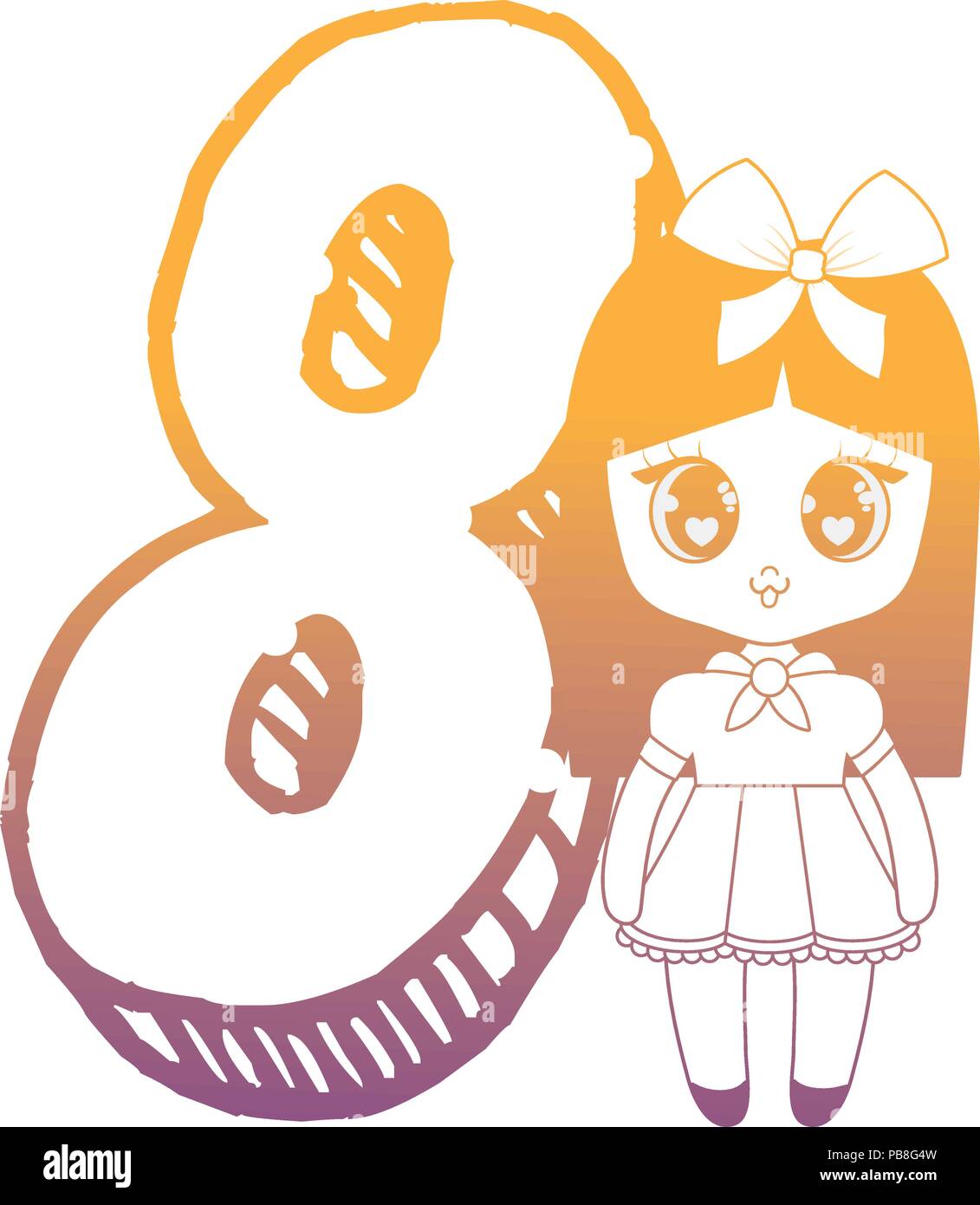 cute number eight and anime girl icon over white background, vector ...
