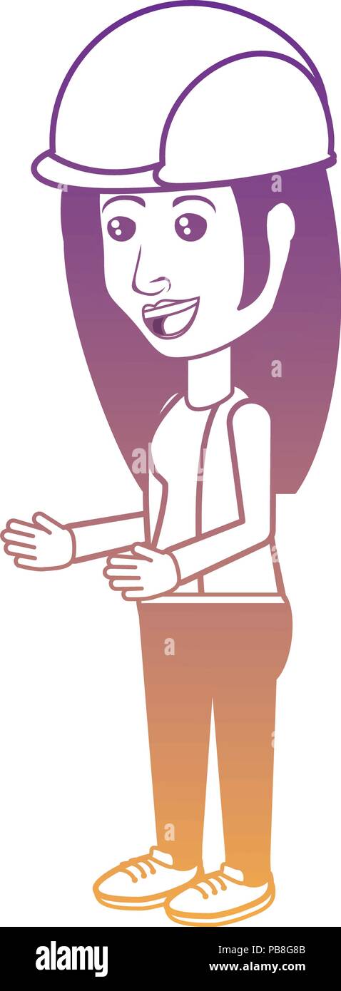 cartoon woman with safety helmet over white background, vector ...