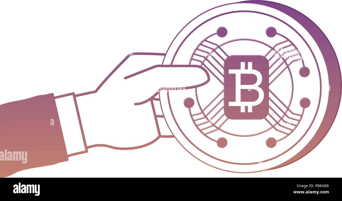 hand holding a bitcoin coin over white background, vector illustration ...
