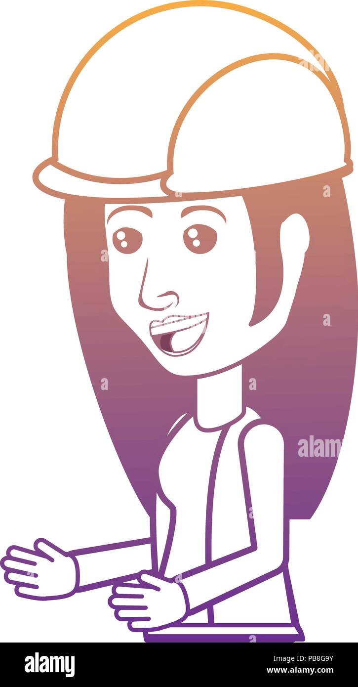 cartoon woman with safety helmet over white background, vector ...