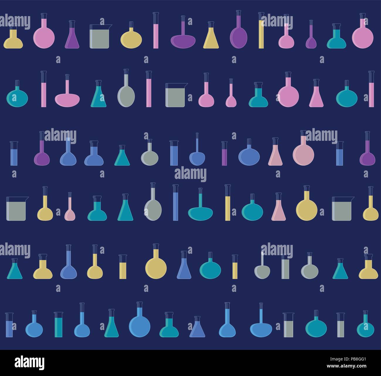 Laboratory tubes, vial with colored liquid, equipment for chemical ...