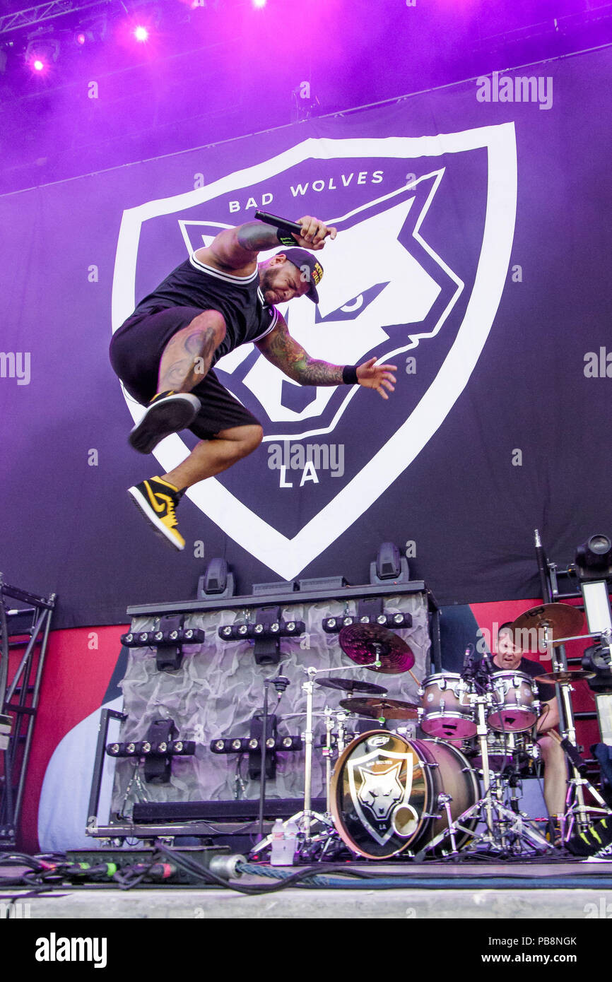 San Diego, California, USA. 25th July, 2018. TOMMY VEXT of Bad Wolves ...