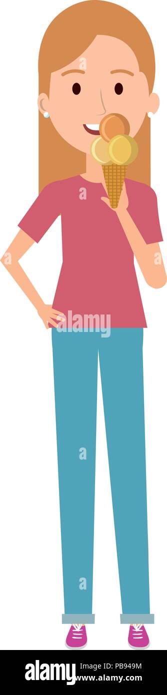 young girl relaxed with ice cream vector illustration design Stock ...