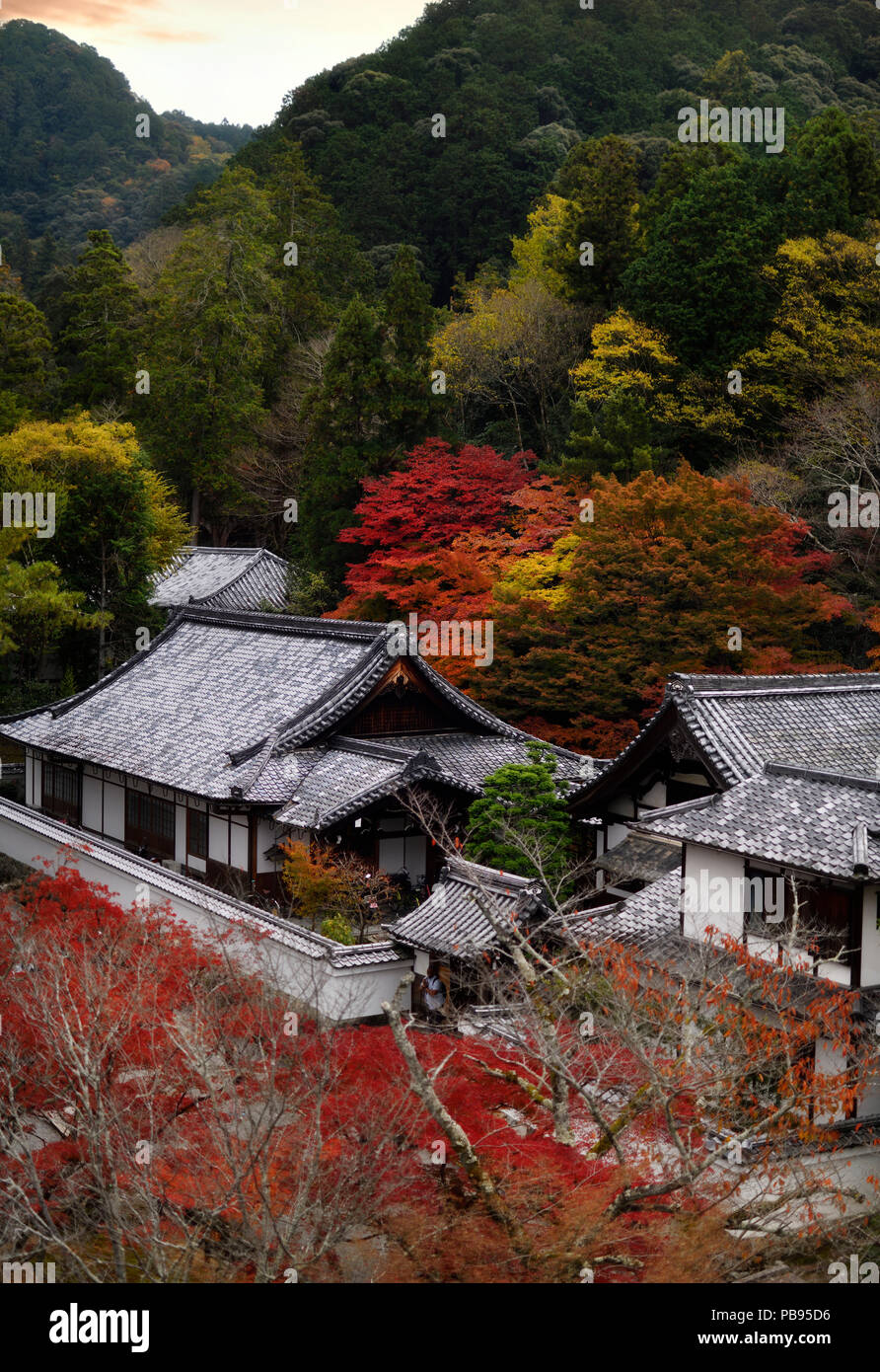 Artistic autumn scenery of Nanzen-ji Buddhist temple complex building ...