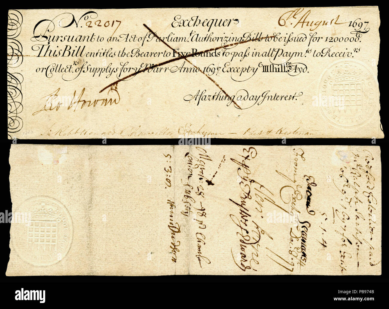 861 Kingdom of England Exchequer note-5 Pounds (1697 Stock Photo - Alamy