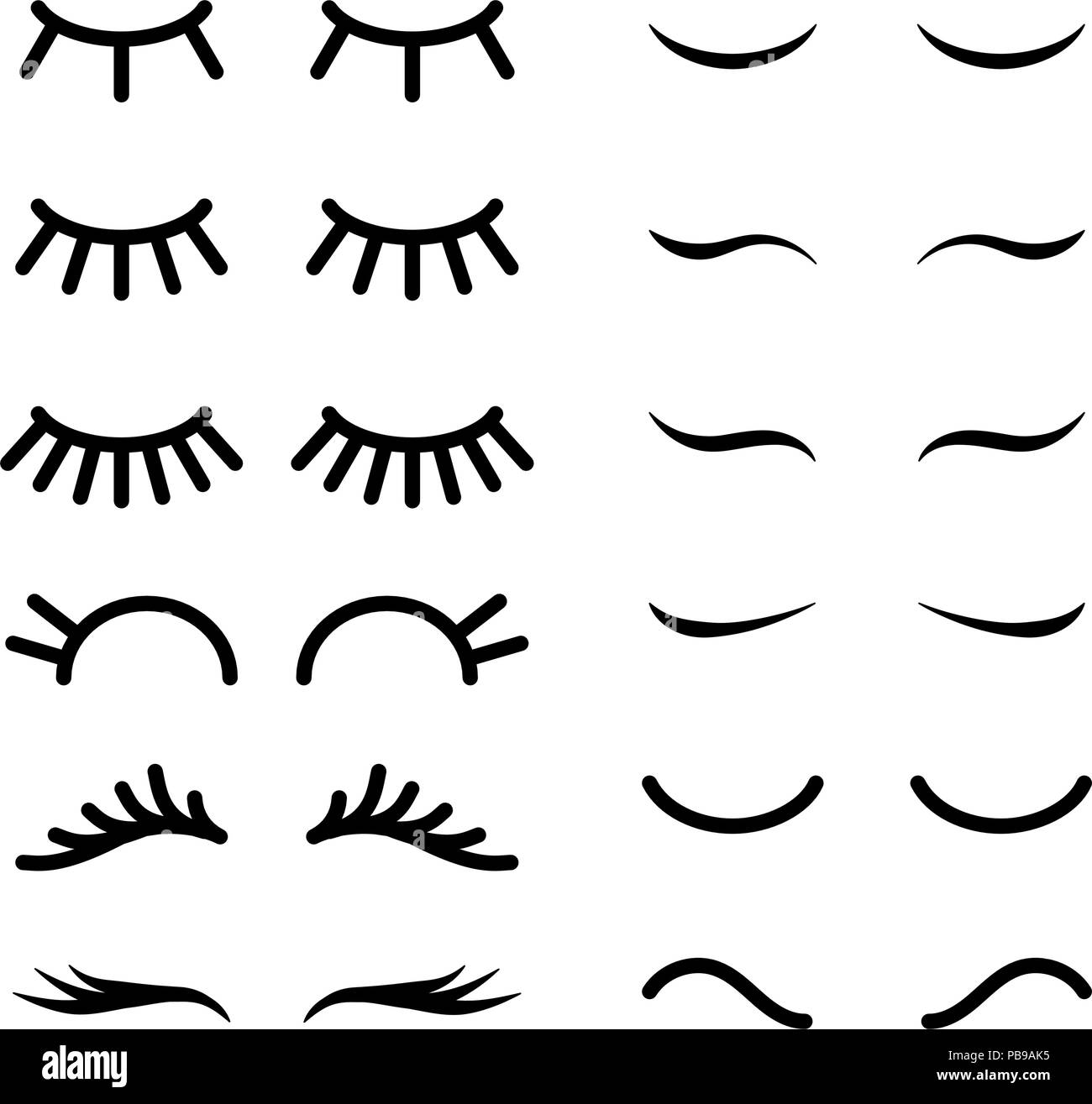 Set of human eyelashes line icons. Collection for character design ...