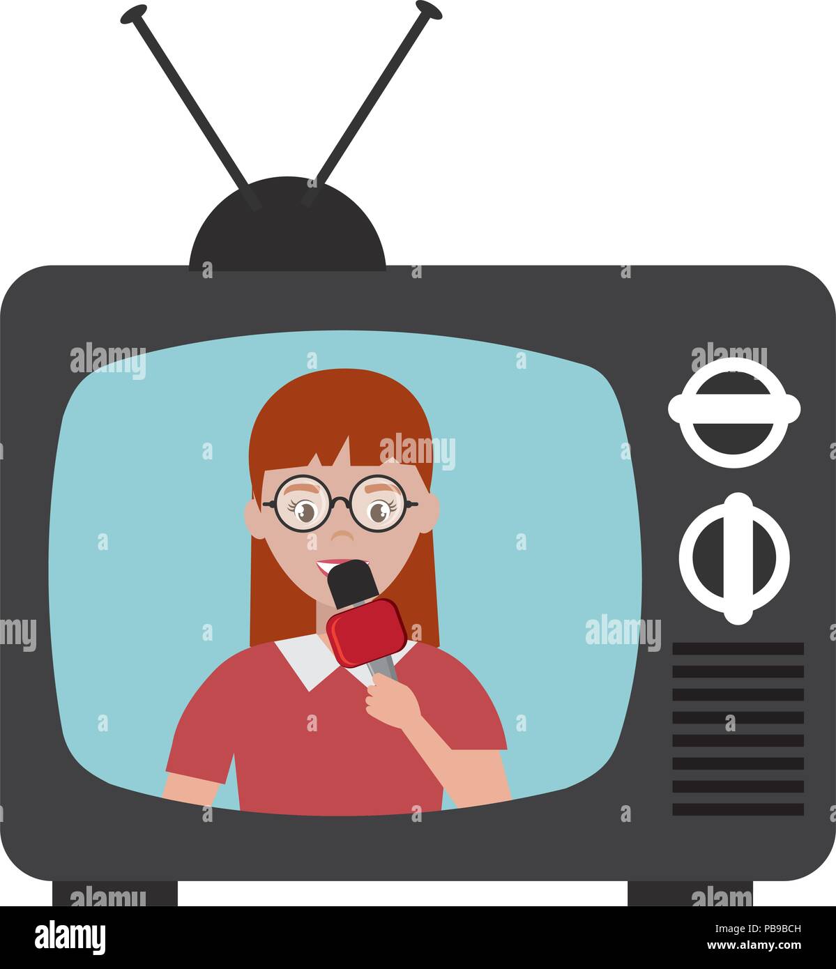 woman news reporter in tv character vector illustration design Stock ...