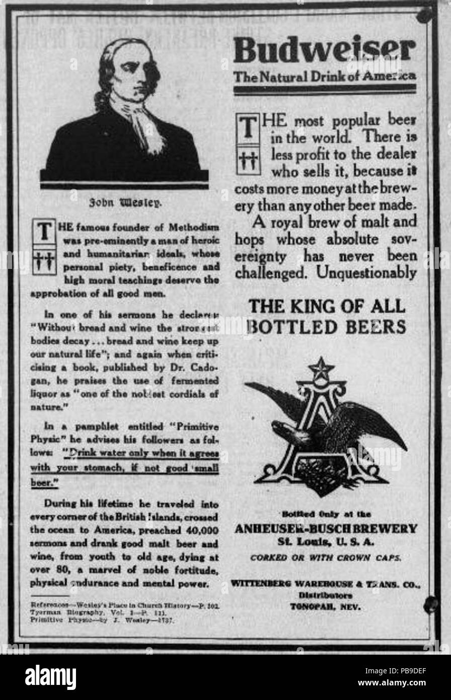 841 John Wesley Budweiser Beer Ad Stock Photo - Alamy
