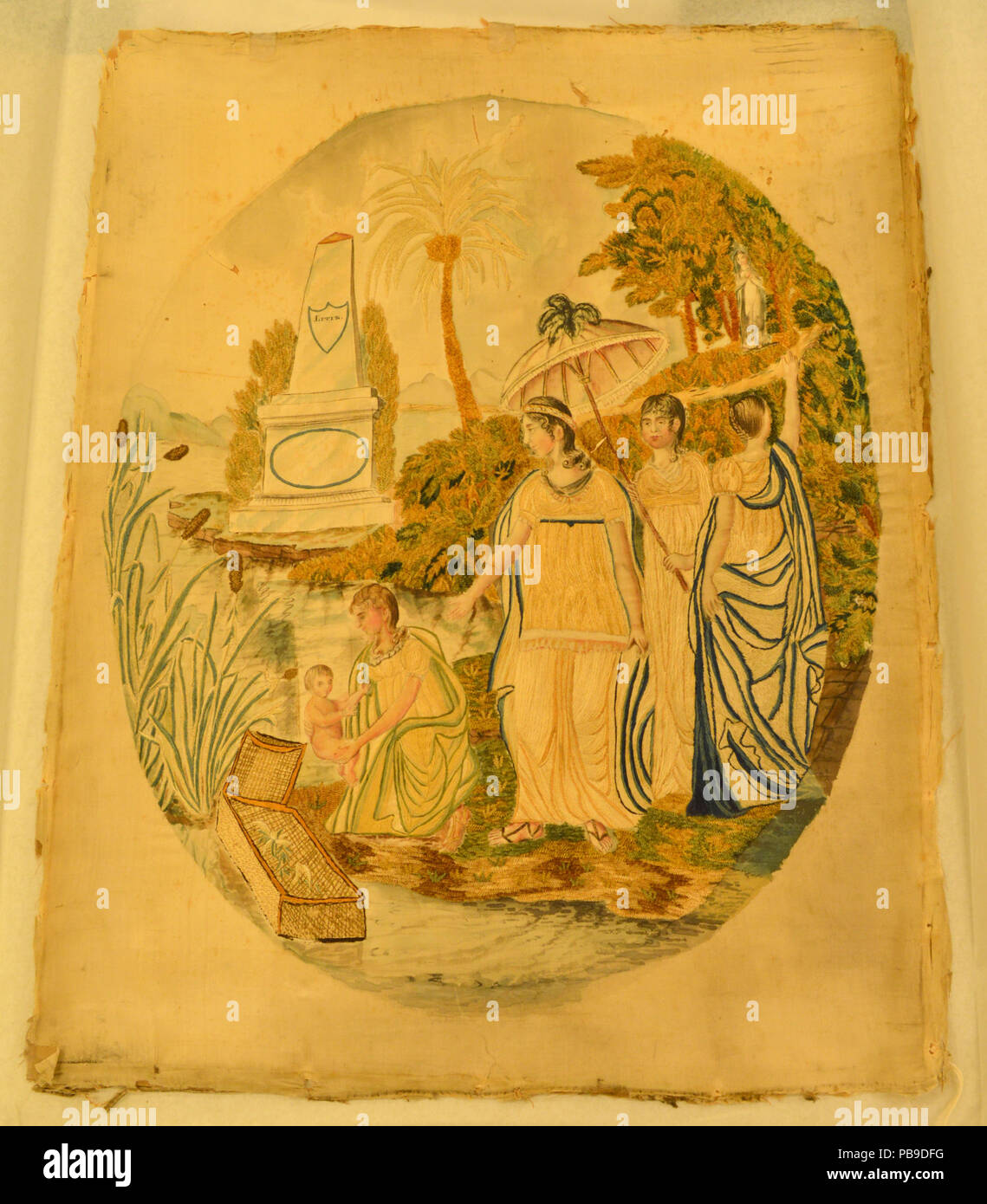 1086 Needlework Picture of Moses in the Bullrushes Stock Photo - Alamy