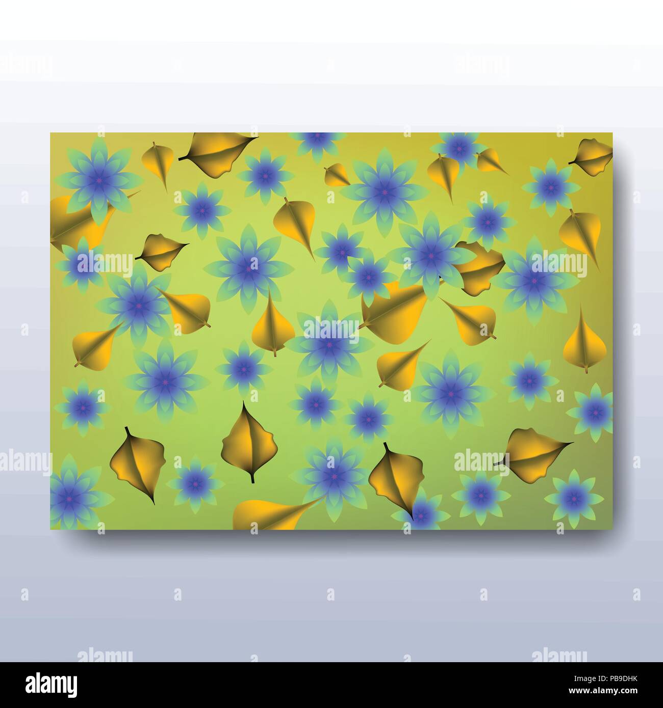 background design with falling smooth leafs and blue flowers Stock ...
