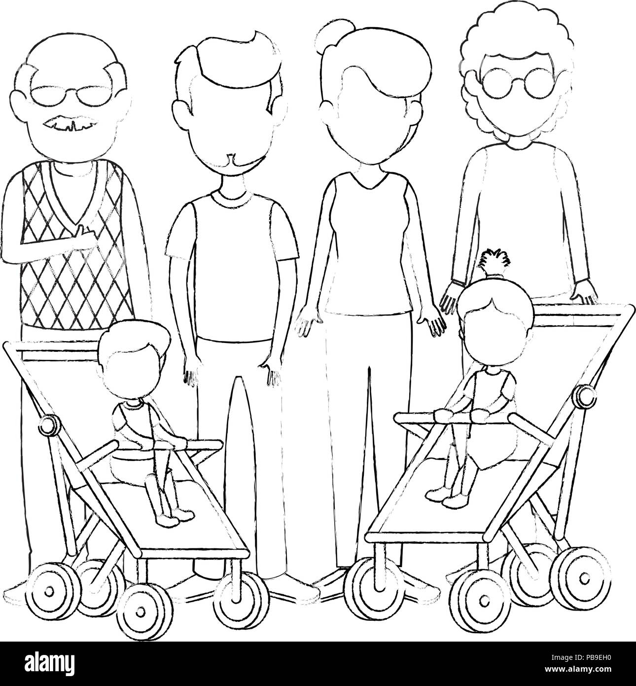 group of cute family members characters vector illustration design ...