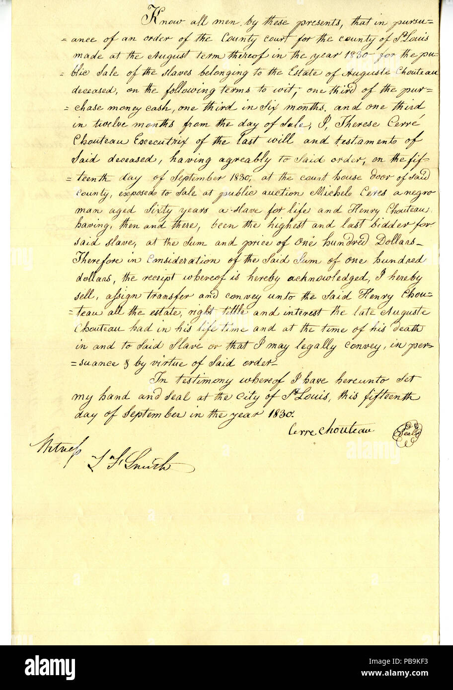 1284 Sale of slave at auction from the Estate of Auguste Chouteau to ...
