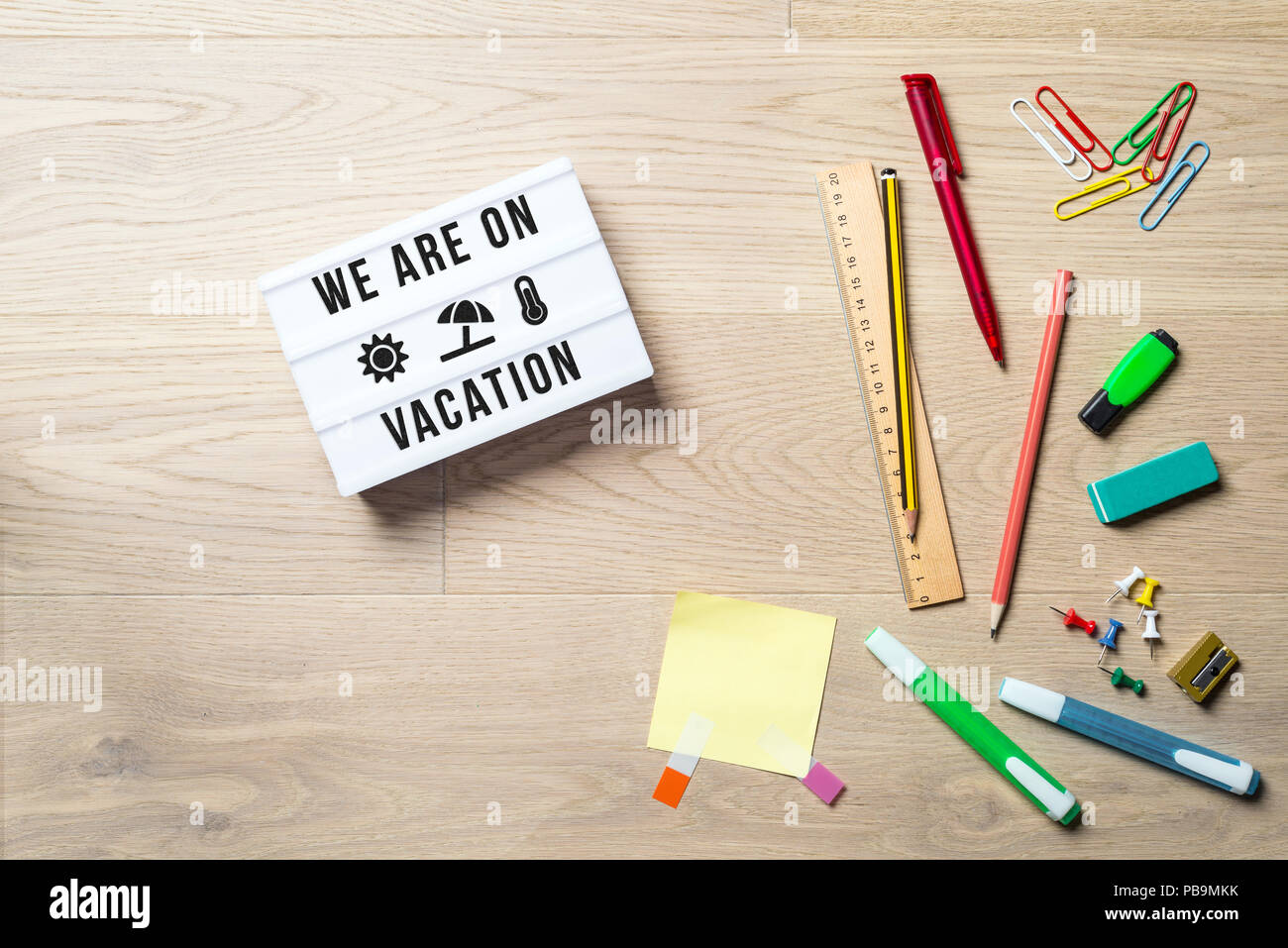 We are on vacation written on light box meaning Closed for holidays as ...