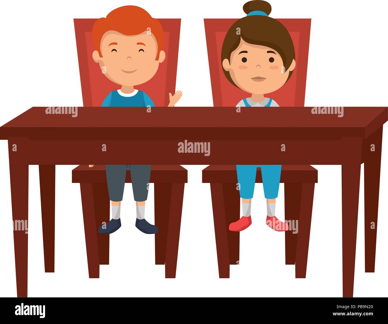 cute and little kids in the table vector illustration design Stock ...