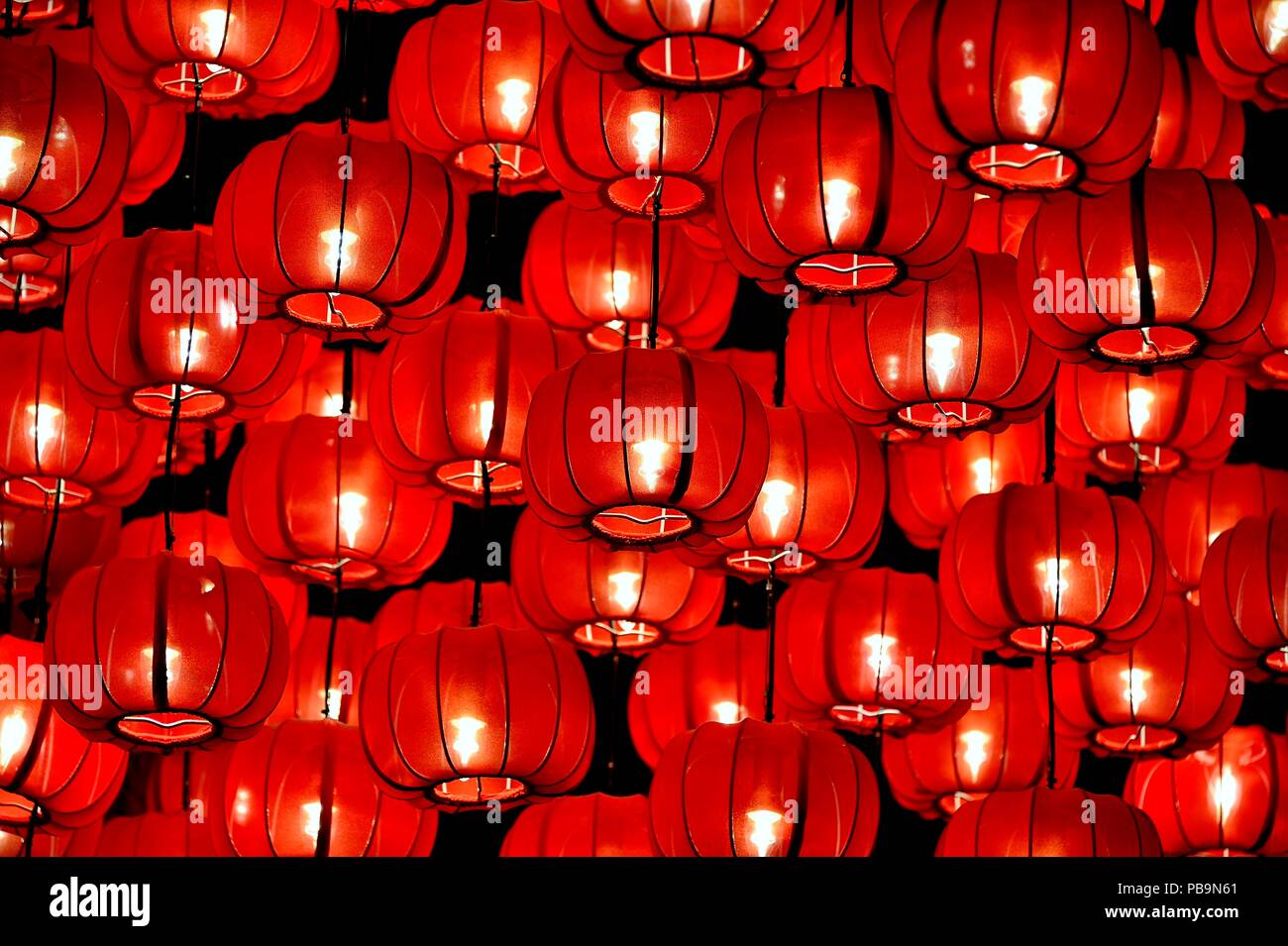 Close up of traditional red hanging Chinese lanterns celebrating ...