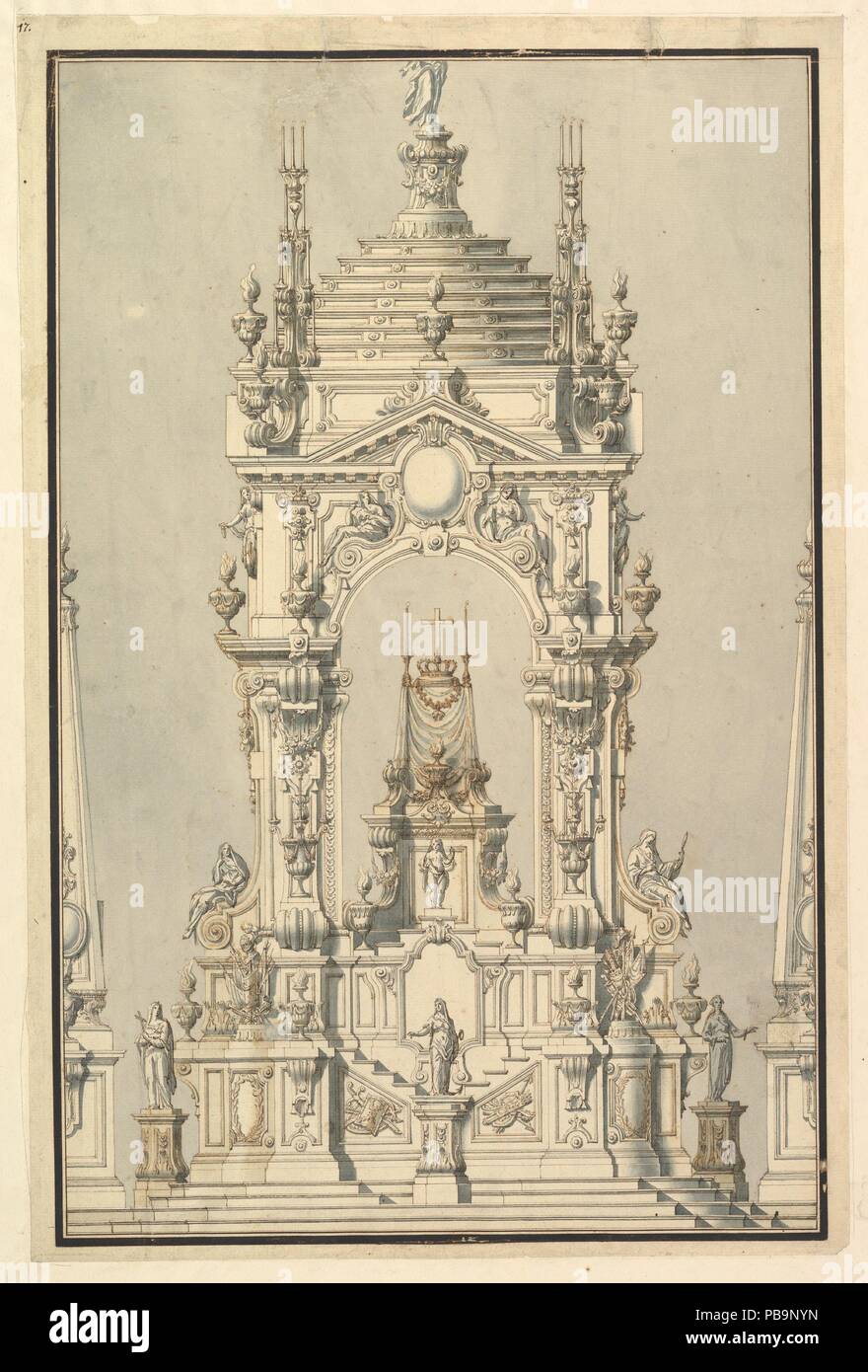 Elevation of a Catafalque with royal Crown and Order of the Golden ...