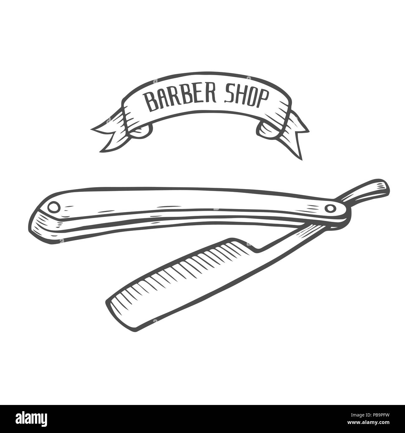 Barber Shop. Hand drawn razorin sketch style. Hand made lettering ...