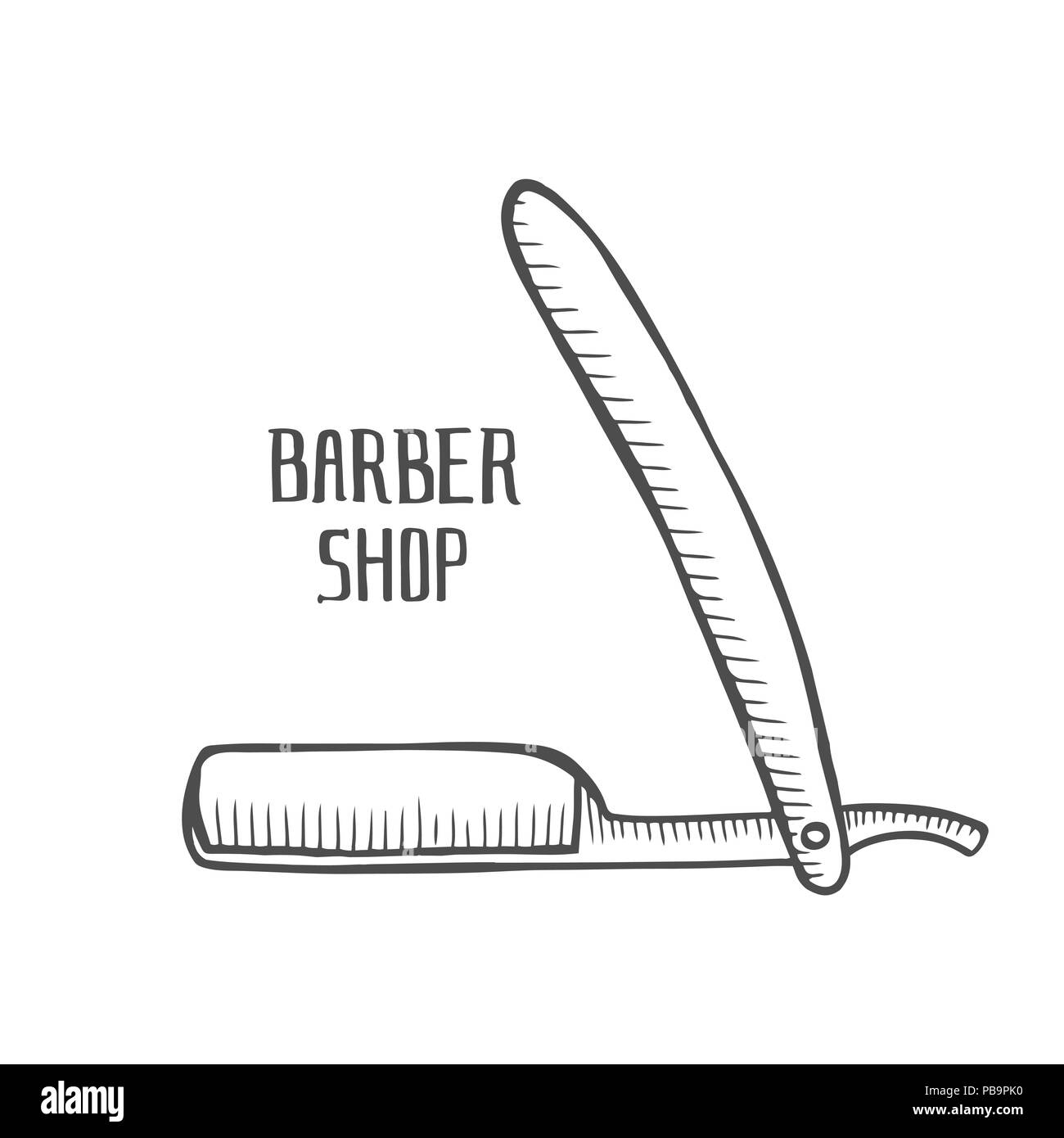 Barber Shop. Hand drawn razorin sketch style. Hand made lettering ...