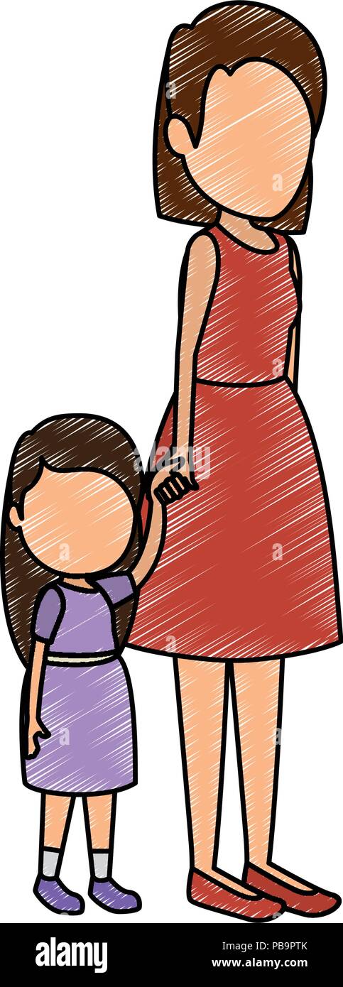cute and little girl with mother characters vector illustration design ...