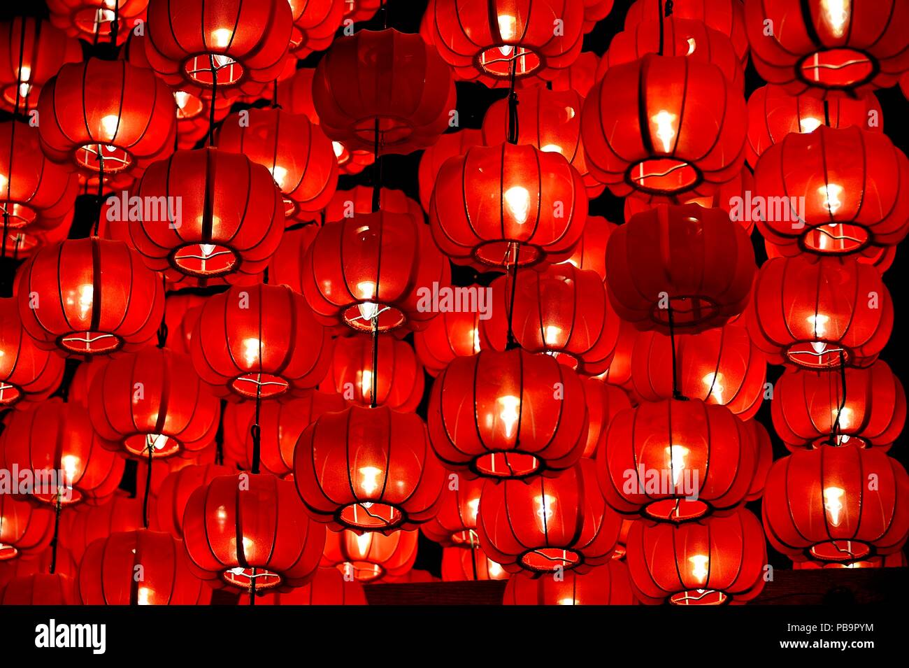 Close up of traditional red hanging Chinese lanterns celebrating ...