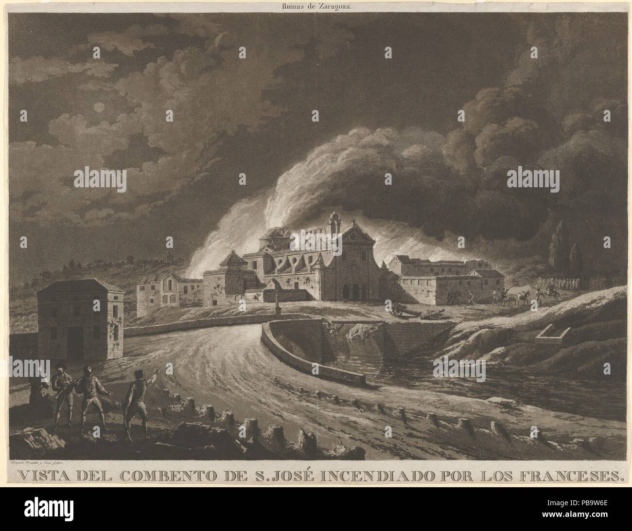 View of the Convent of San José in Saragossa set alight after bombing ...