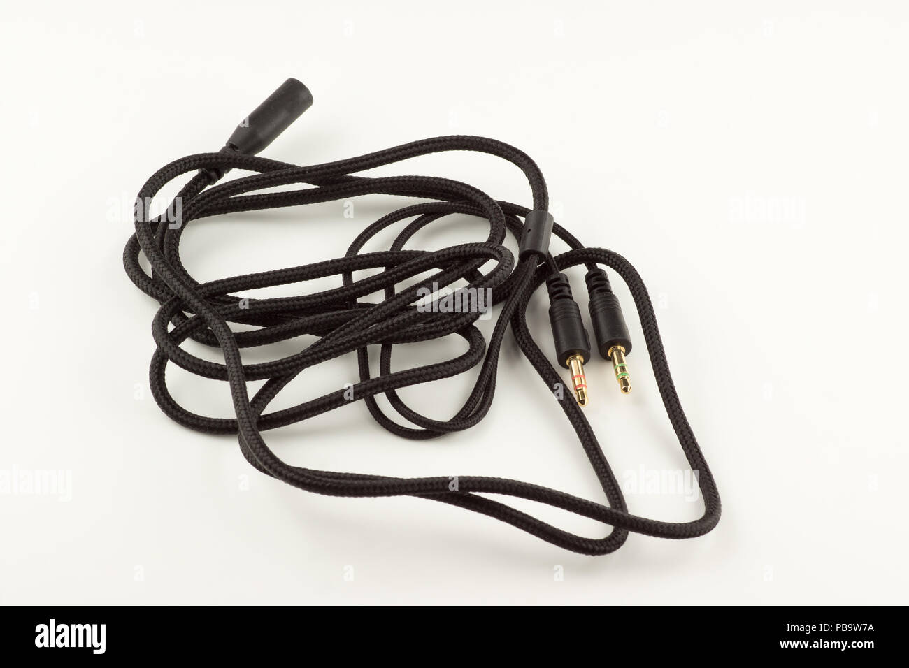 black wires in braid with plugs isolated on white background Stock ...