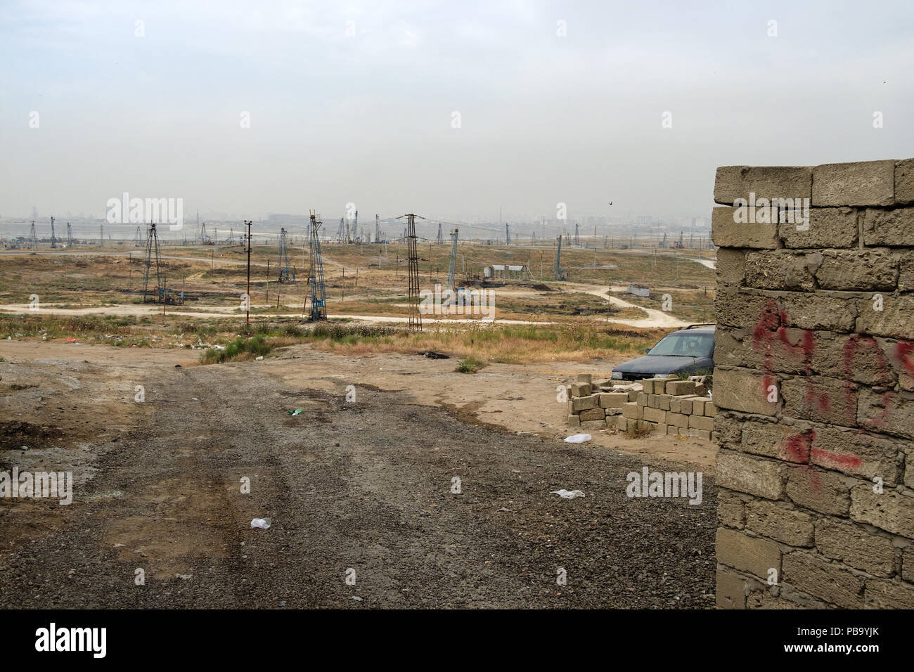 Oil fields in Balakhani area in the outskirts of Baku, Azerbaijan Stock ...