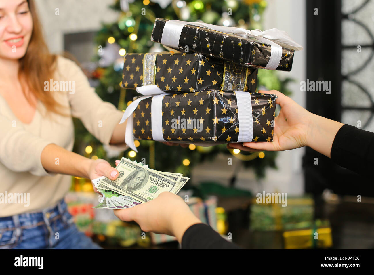dancer female getting present from best friend Stock Photo - Alamy