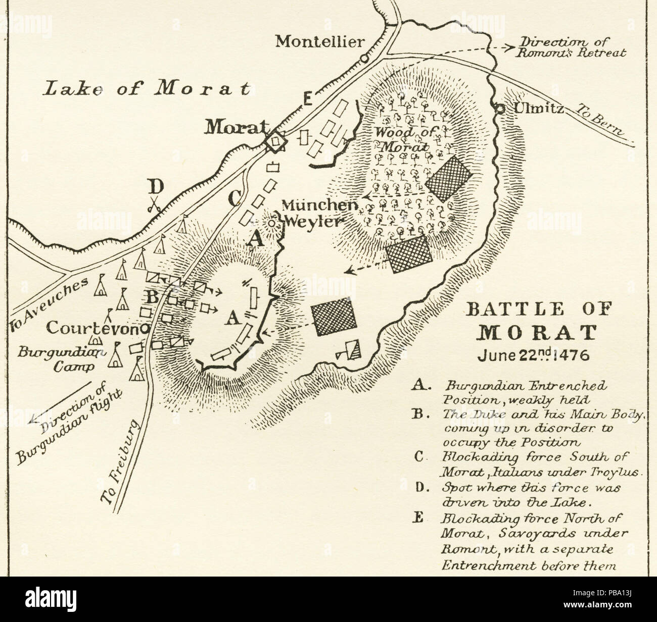 Battle of Morat map Stock Photo - Alamy