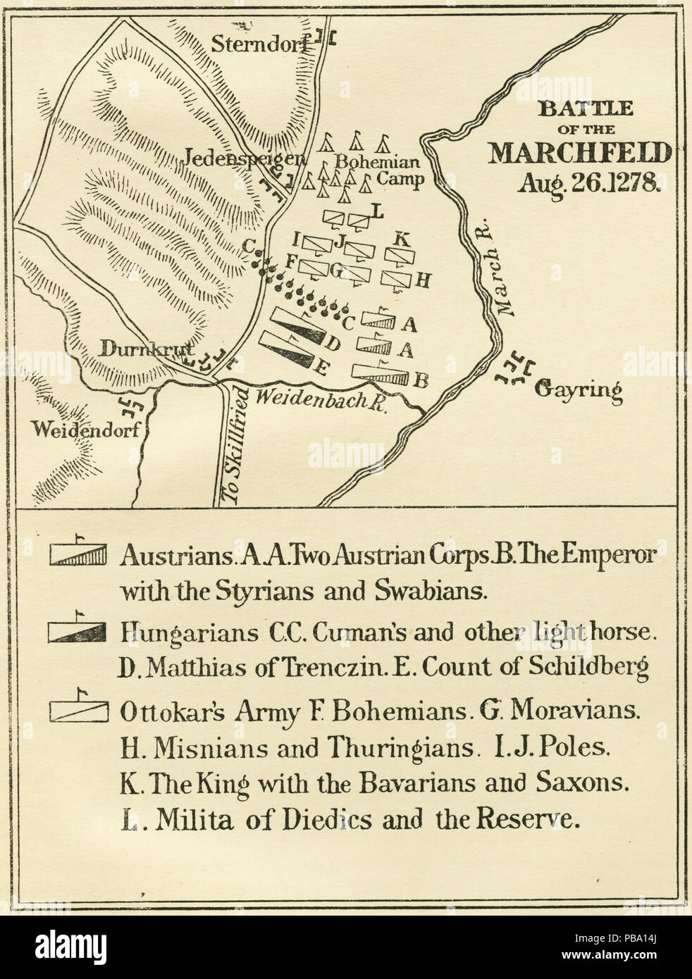 Battle of Marchfield map Stock Photo - Alamy