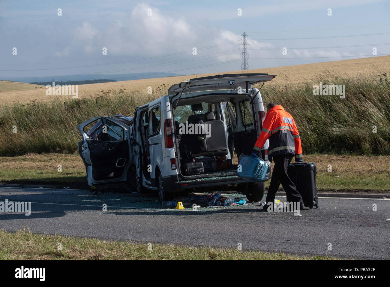 Police at the scene on the A96 between Huntly and Keith in Moray where ...