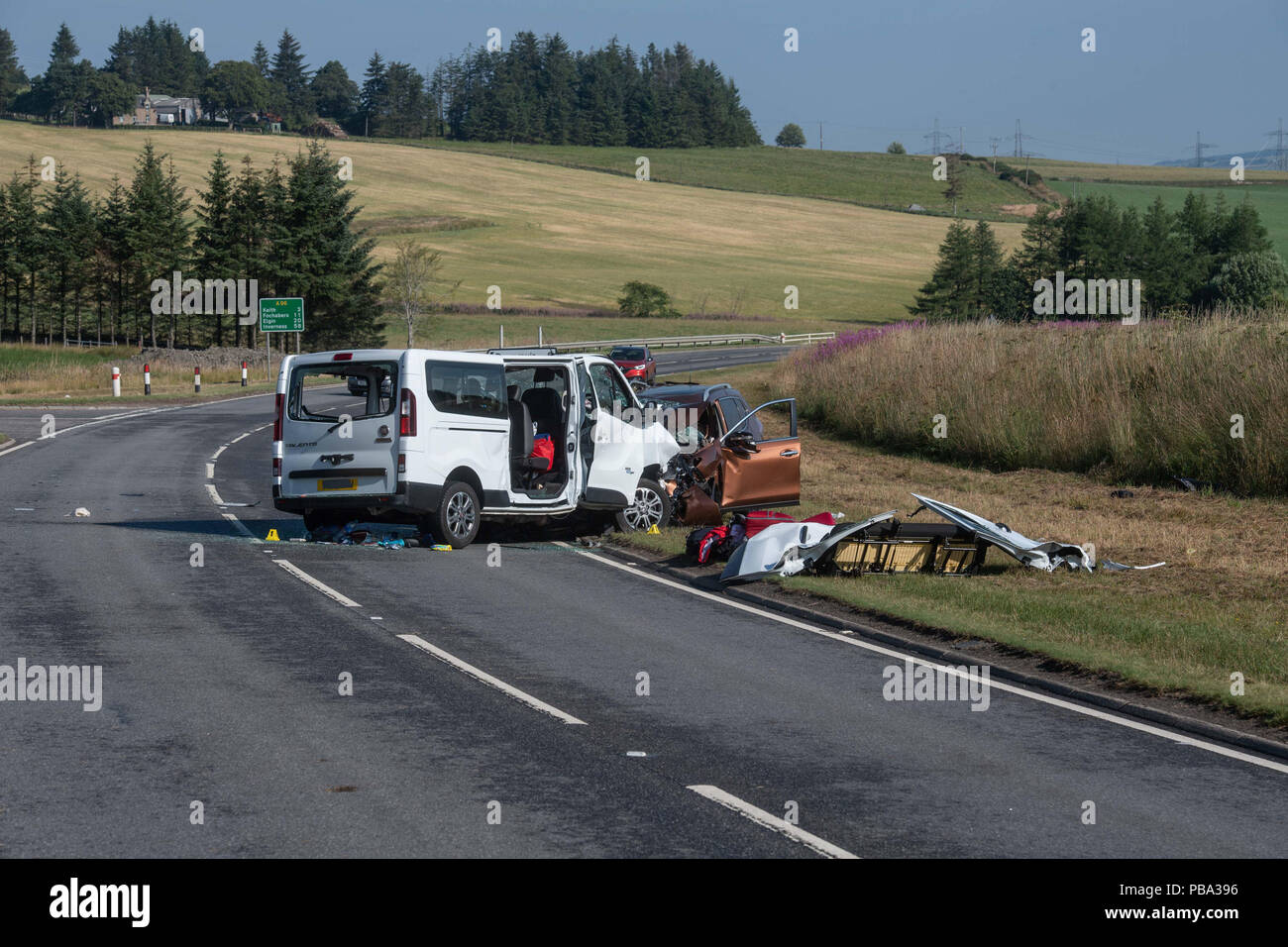 The scene on the A96 between Huntly and Keith in Moray where a five ...