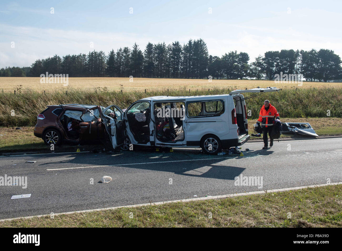 Police at the scene on the A96 between Huntly and Keith in Moray where ...