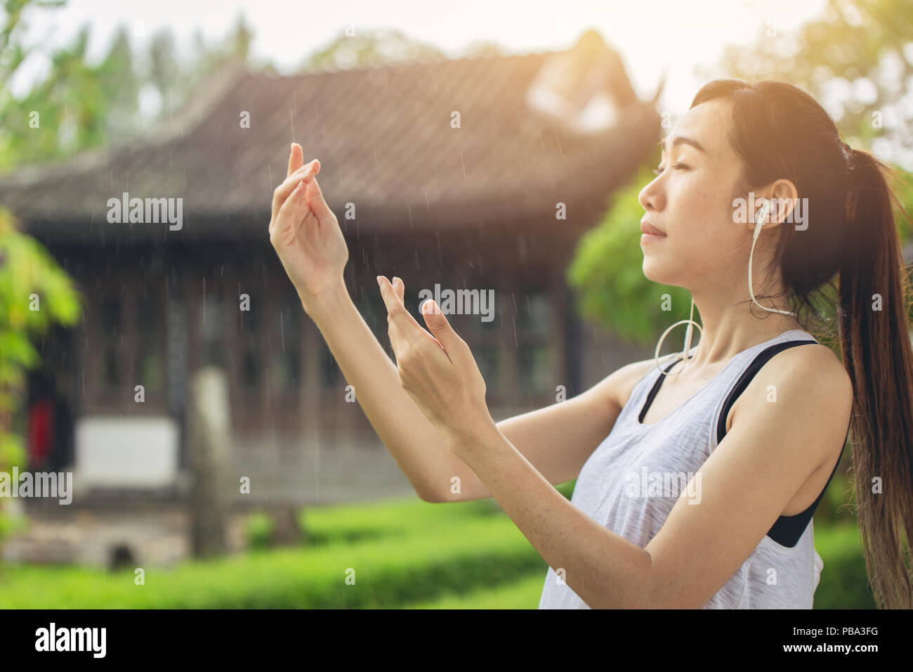 Tai chi, Chinese girl teen practice yin yang force peaceful in the ...