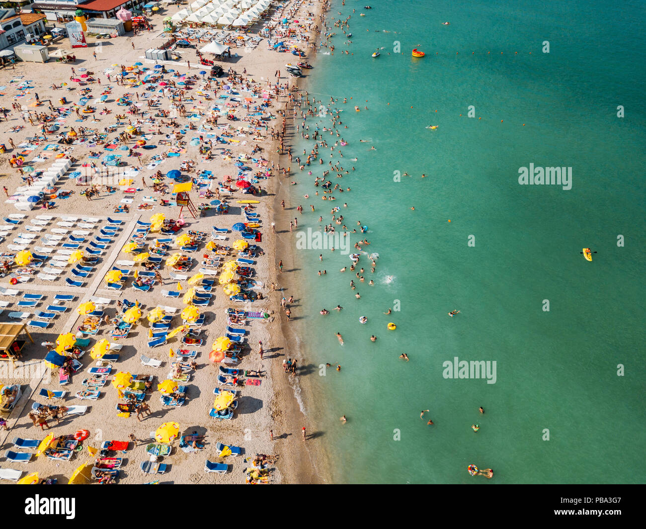 COSTINESTI, ROMANIA - JULY 11, 2018: Aerial Drone View Of People Having ...
