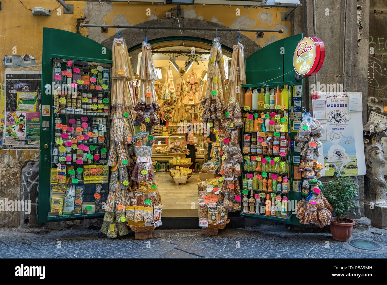 Typical italian shop in the street in Naples, 01. 07. 2018 Italy Stock ...