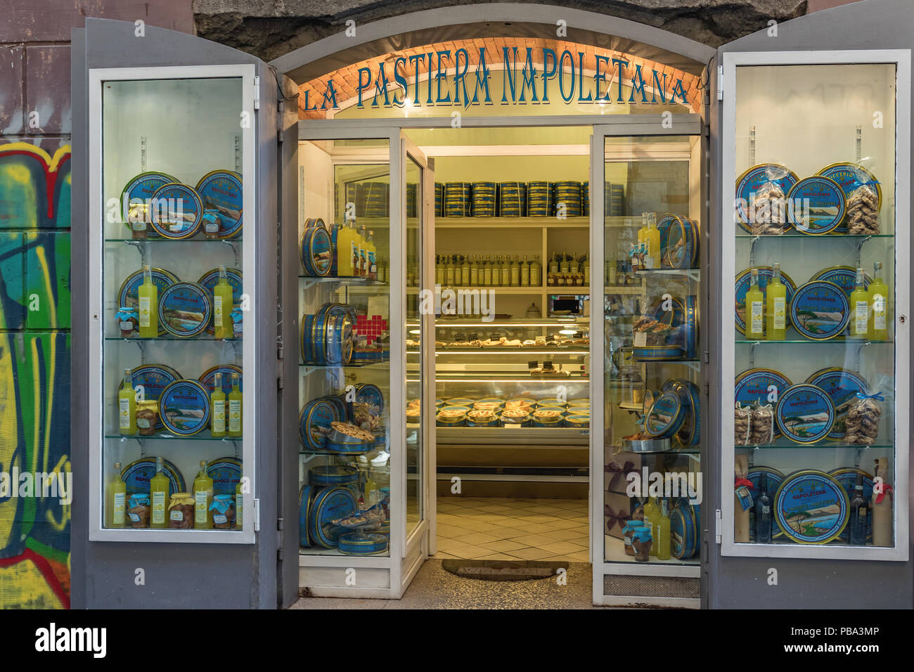 Typical italian sweetshop in the street in Naples, 01. 07. 2018 Italy ...