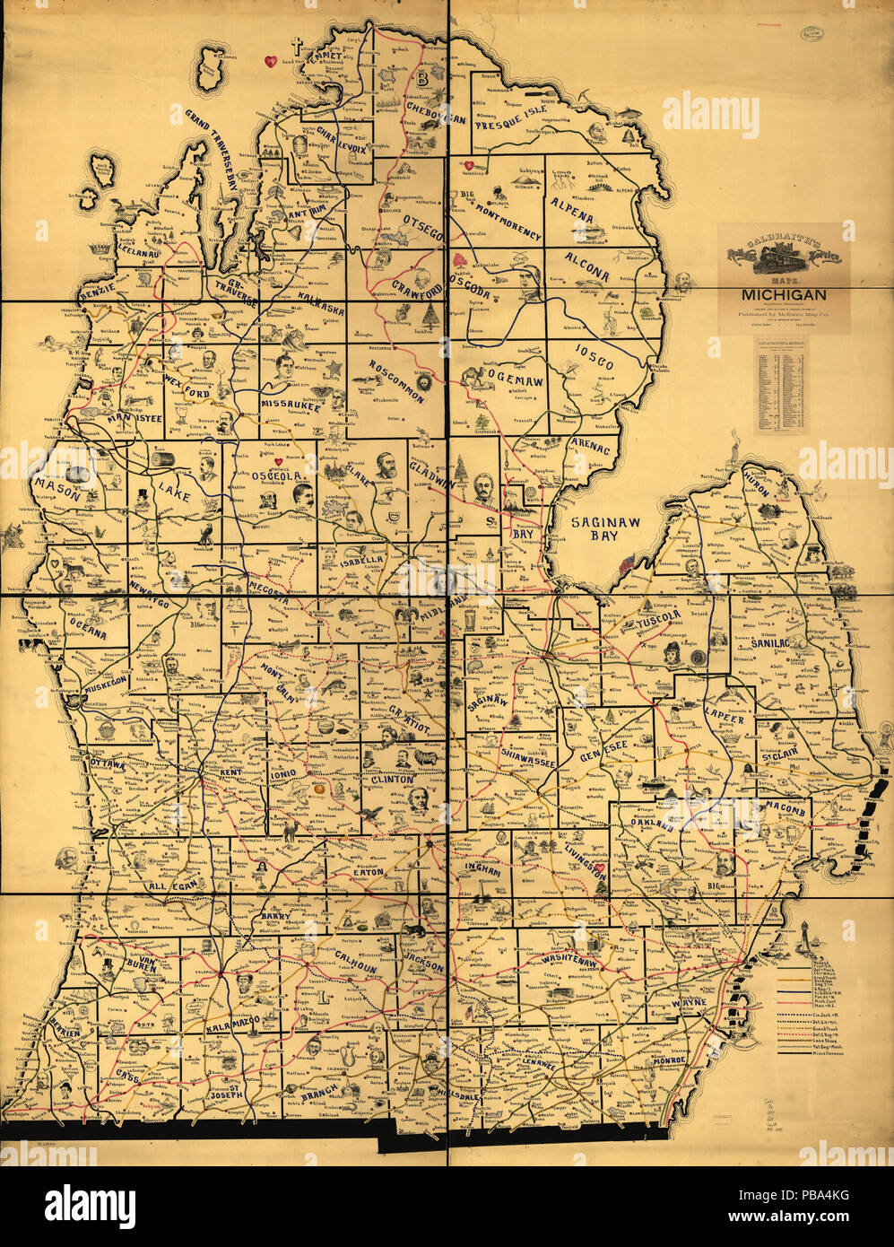 . English: Railroad map of Michigan circa 1897. LOC description: One of ...