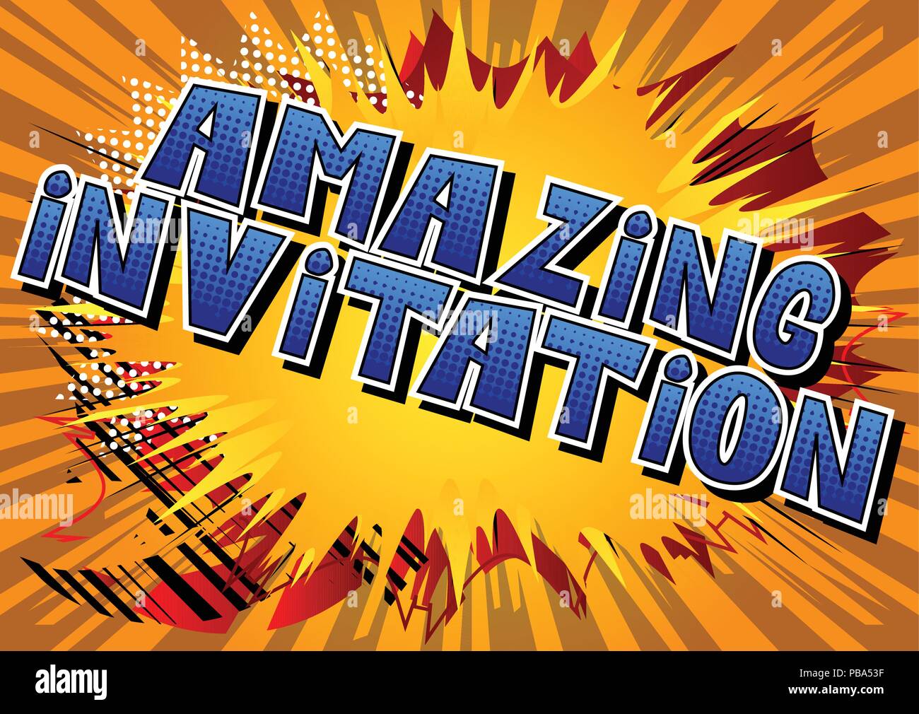 Amazing Invitation - Comic book style word on abstract background Stock ...