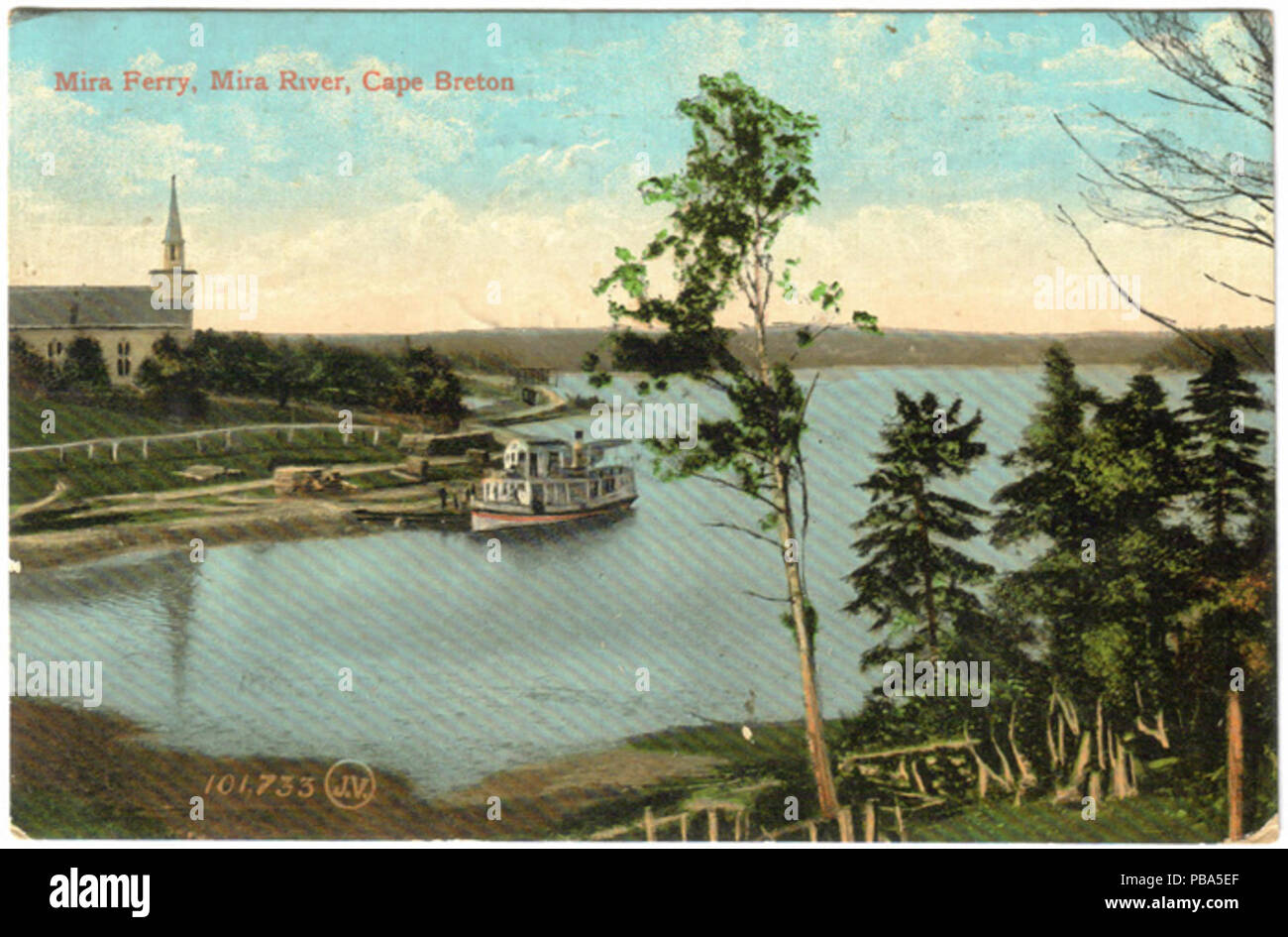 . English: Mira Ferry, Nova Scotia, with the ferry on the Mira River ...