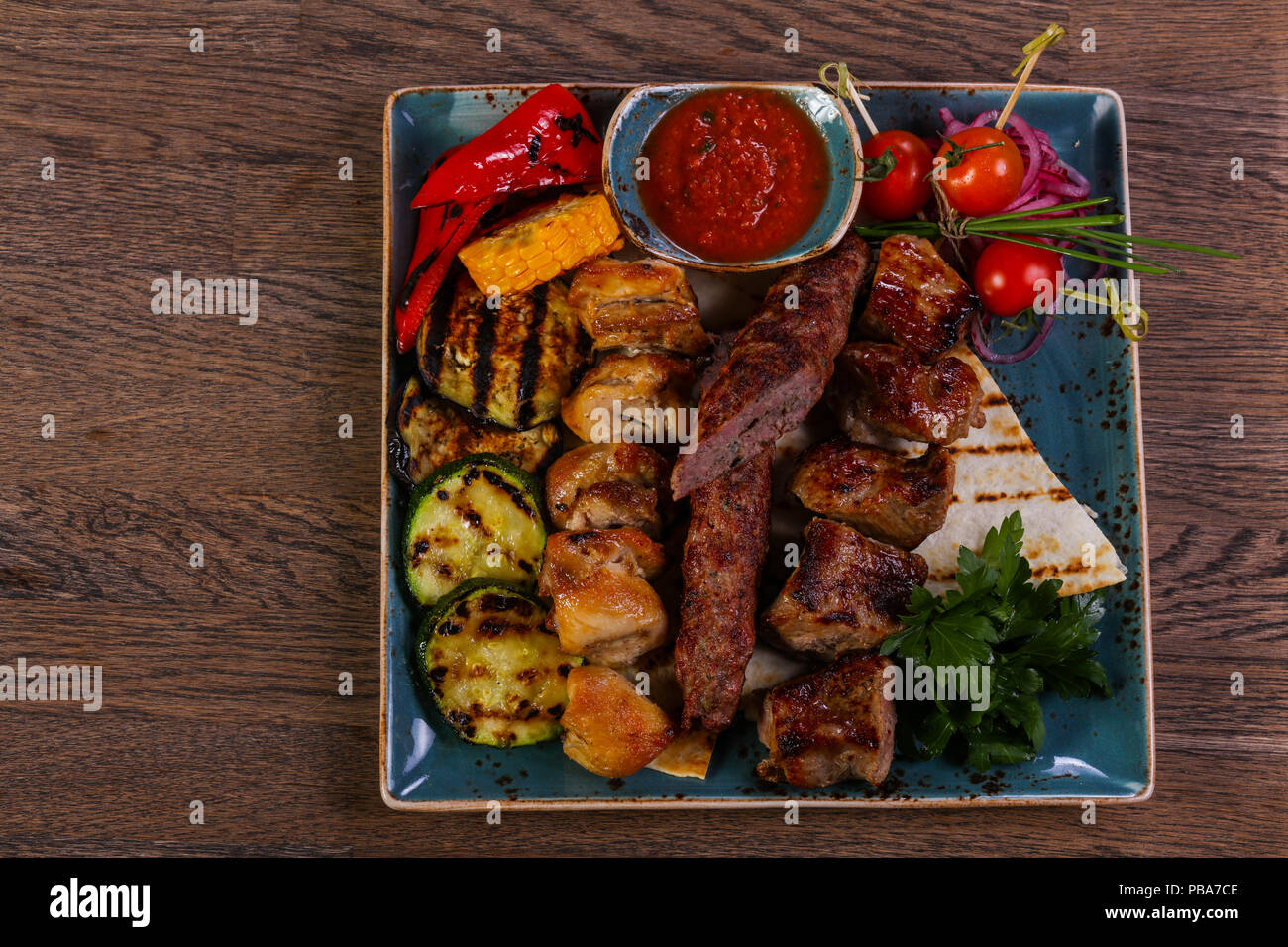 Grilled plate mix assortment meat Stock Photo - Alamy
