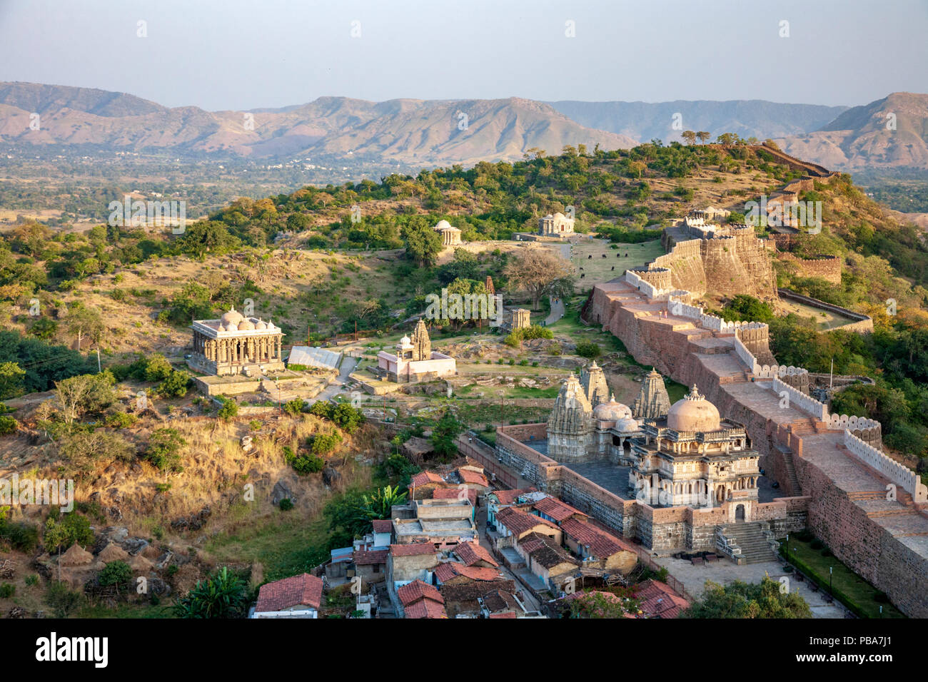 The Jain Temple and fortress defensive wall from the top of Kumbhal ...