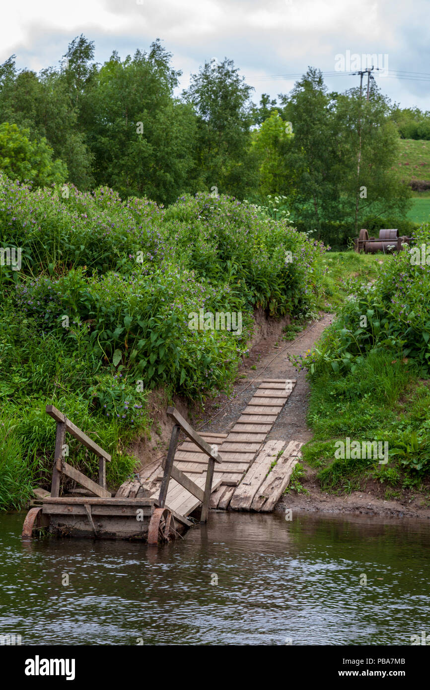 The Hampton Loade Reaction Ferry jetty on the banks of the River Severn ...